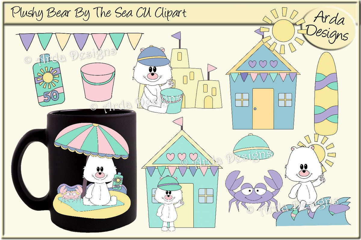 Plushy Polar Bear By The Sea CU Clipart
